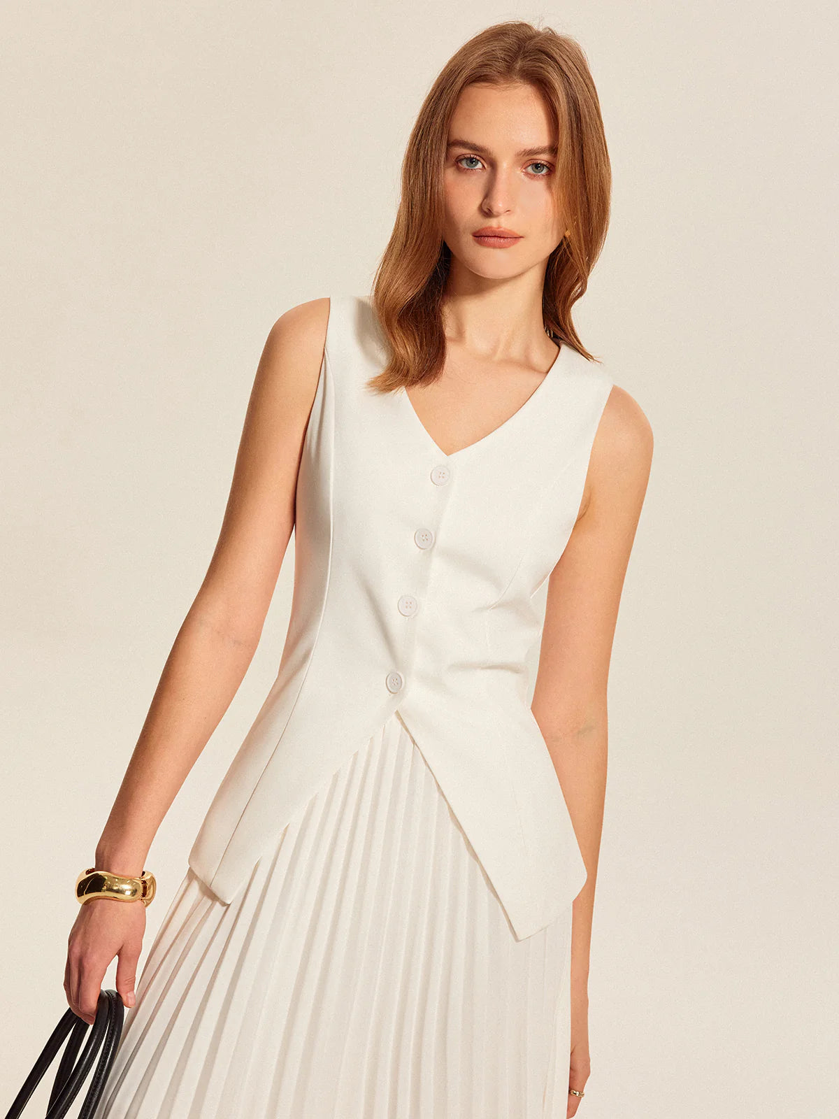 Buttoned Vest Pleated Maxi Skirt Set – Herwick